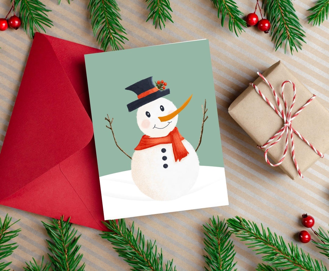 Happy Snowman Christmas Card Instant Download, Christmas Snowman Card ...