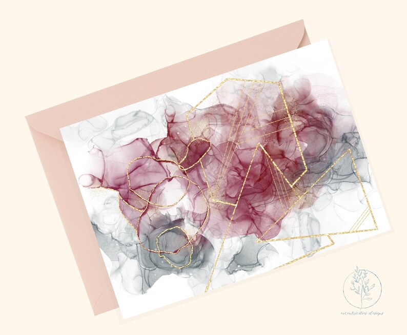 Greeting Cards Gold Shapes card printable Abstract alcohol Ink card ...