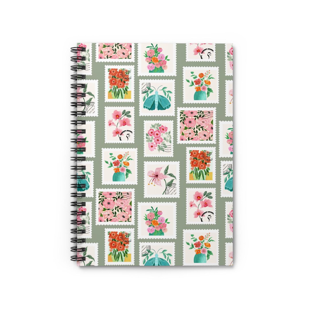 Floral Spiral Notebook - Vintage Stamp Design | Floral Stamp Pattern ...