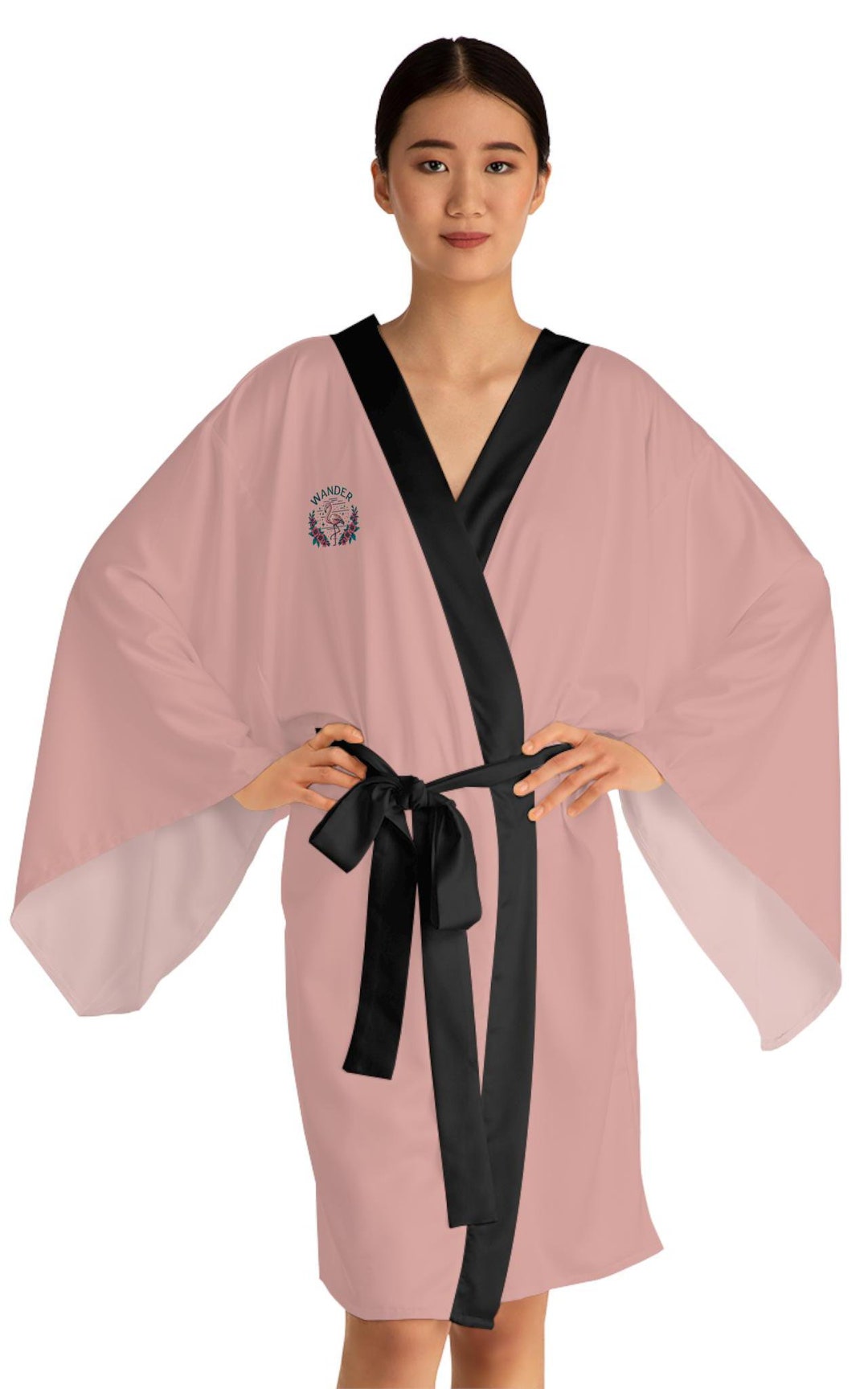 Blush Kimono Robe, Wander Flamingo, Women's Lounge Wear, Boho Cover Up ...