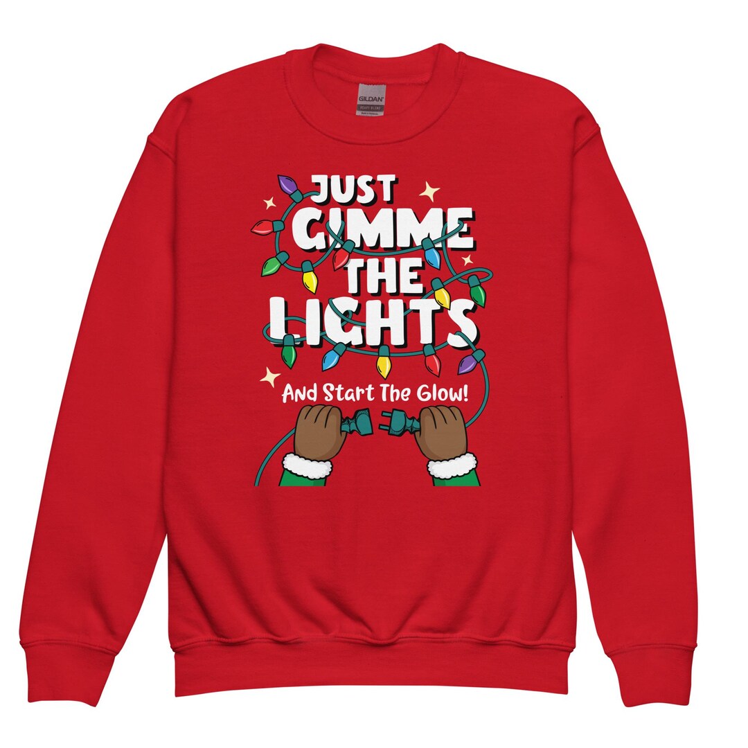 Gimme the Lights Funny Kids Christmas Sweater Red, African American ...