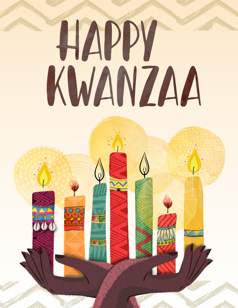 Kwanzaa Kinara Wall Art Printable Illustration, 7 Principles of Kwanzaa ...