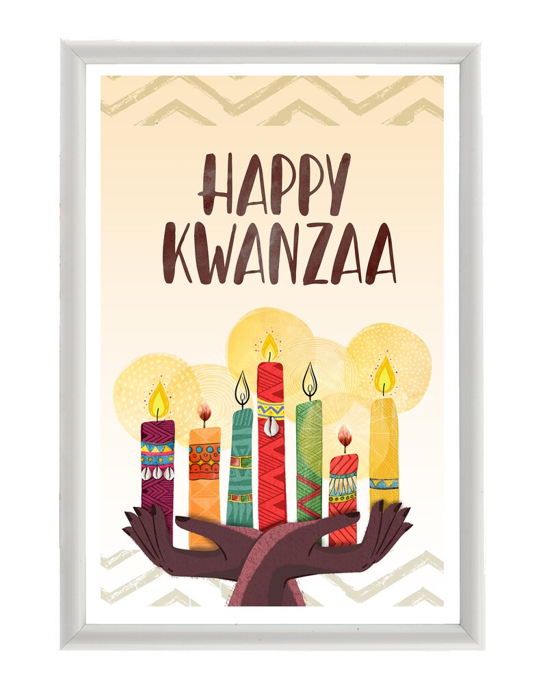 Kwanzaa Kinara Wall Art Printable Illustration, 7 Principles of Kwanzaa ...