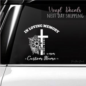 Cross With Flowers in Loving Memory Cross Decal Family Memorial Decal ...