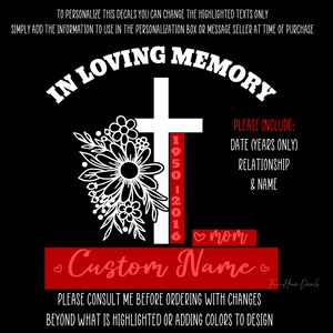 Cross With Flowers in Loving Memory Cross Decal Family Memorial Decal ...