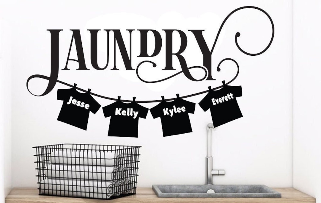 Laundry Clothes Line Custom Names | Laundry Room Wall Decal | Farmhouse ...