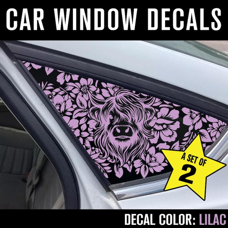 Car Window Decal: Highland Cow in Flowers, Floral Pattern - Farmhouse ...