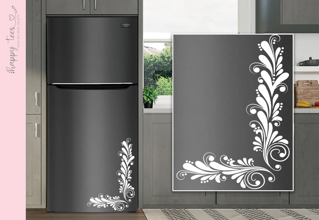 Elegant Corner Refrigerator Decal Custom Swirl Design Dishwasher Decal ...