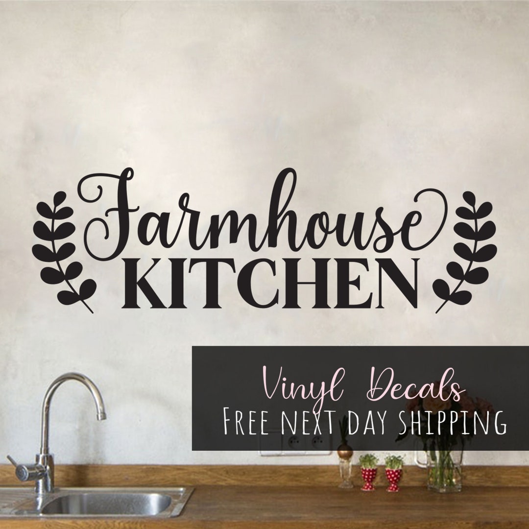 Farmhouse Kitchen Decal | Kitchen Farmhouse Wall Decal | Laurel Leaves ...