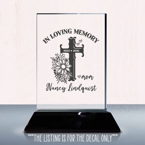 Cross With Flowers in Loving Memory Cross Decal | Family Memorial Decal ...