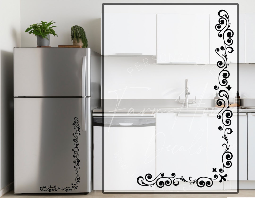 Elegant Swirl Corner Decal: Vinyl Floral Sticker for Fridge - Etsy