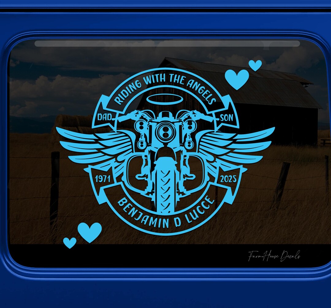 Riding With Angels Biker Memorial Decal - Car Window Bereavement ...