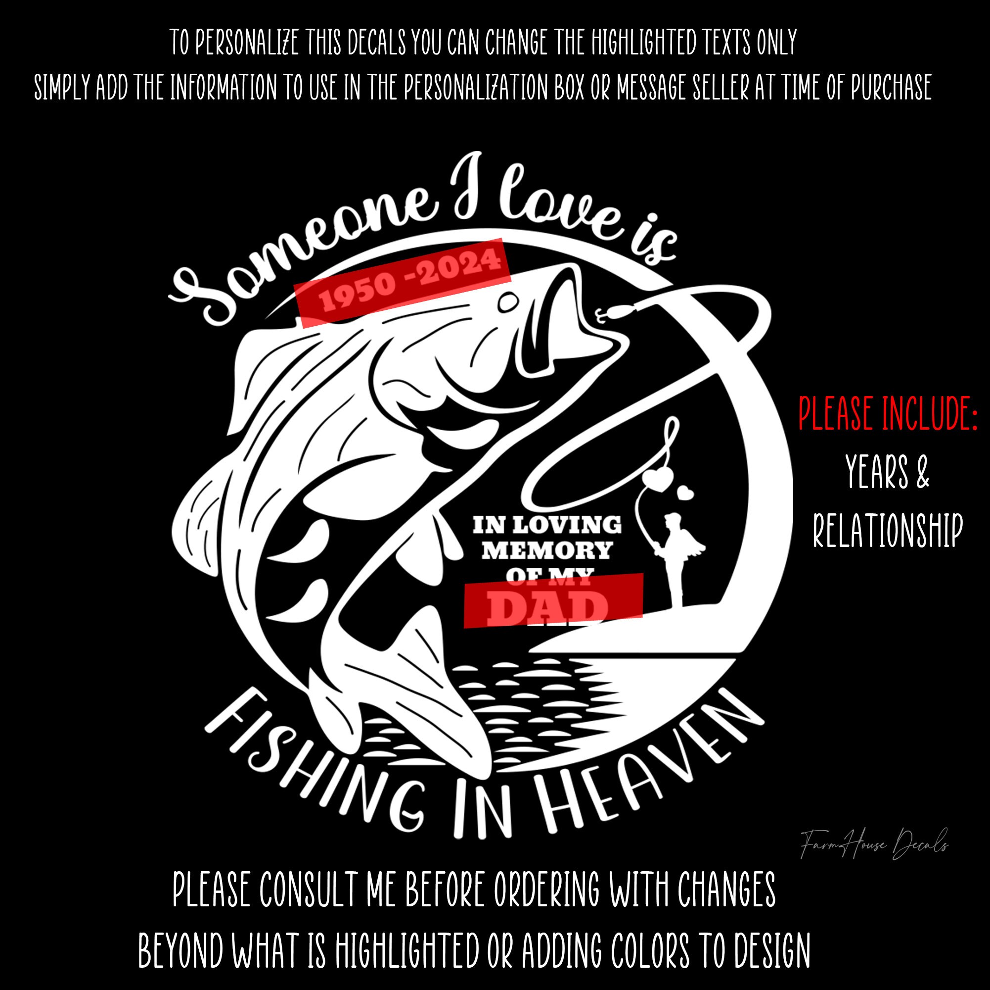 Fishing in Heaven Memorial Decal: in Loving Memory Car Window Sticker ...