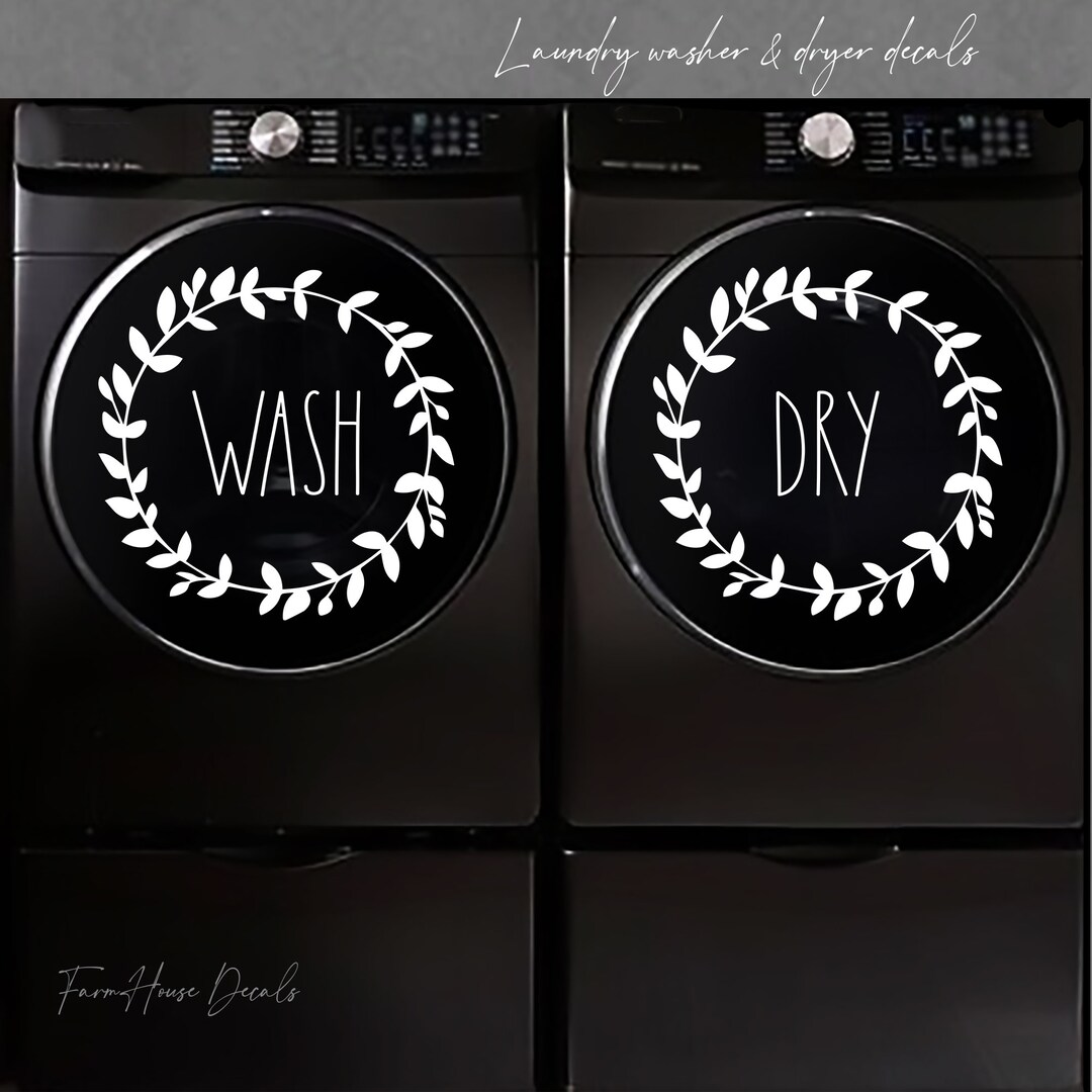 Wash Dry Decals, Washer & Dryer, Laundry Machine Decal, Laurel Leaves ...