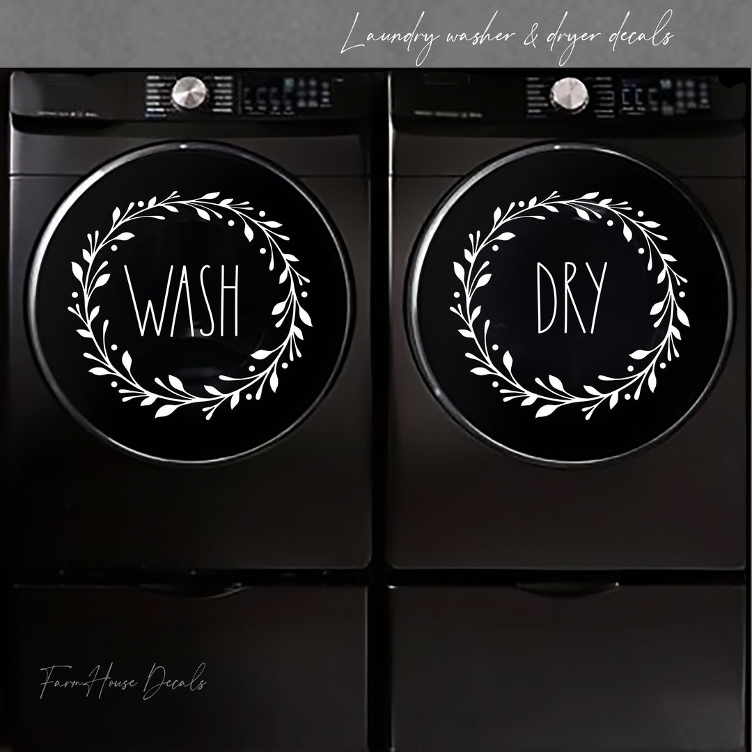 Wash Dry Decals, Washer & Dryer, Laundry Machine Decal, Laurel Leaves ...