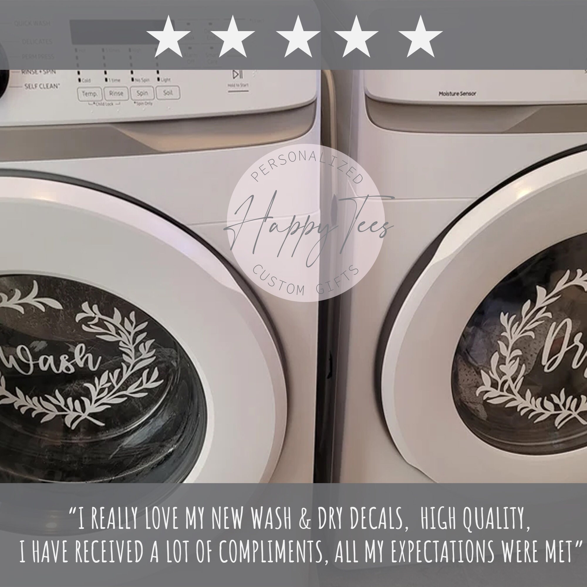 Wash Dry Decals: Laurel Wreath Laundry Room Decor - Etsy