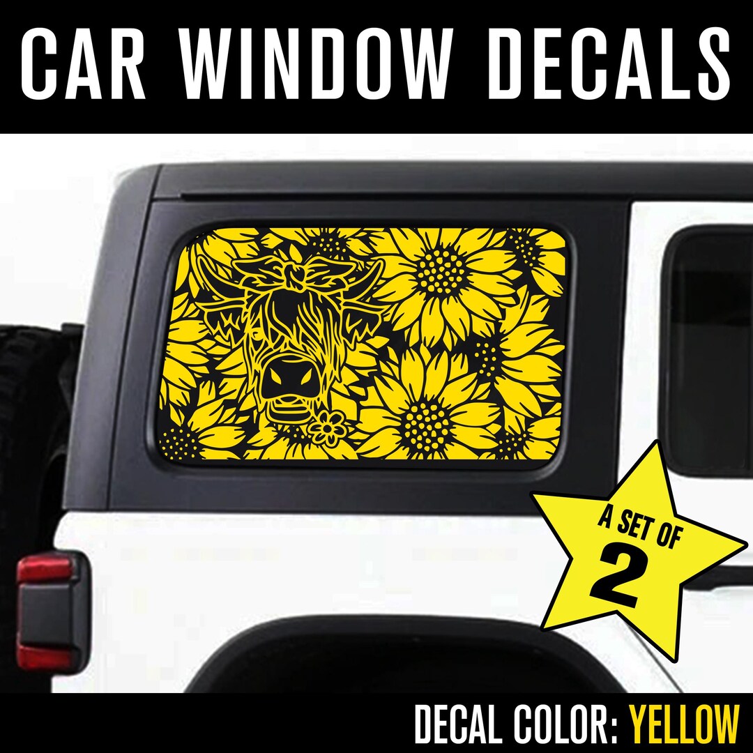 Car Window Decal: Highland Cow in Sunflowers Pattern - Farmhouse Decals ...