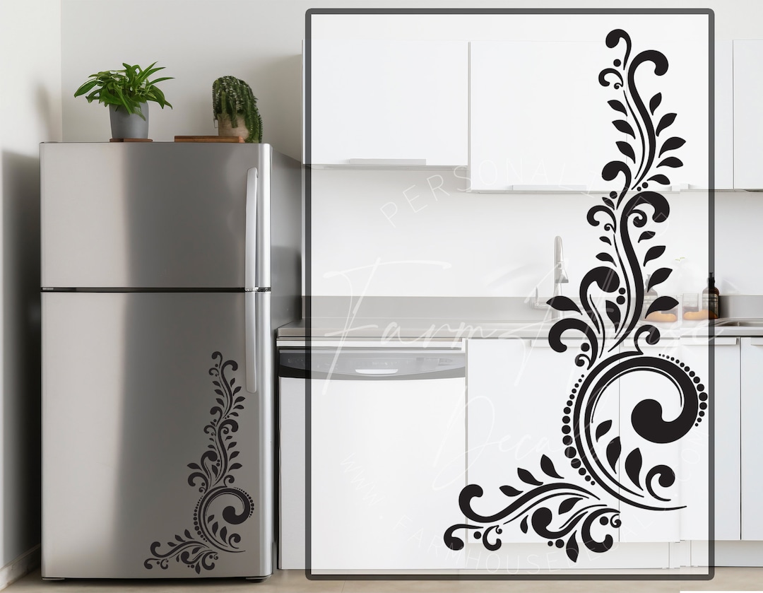 Elegant Corner Refrigerator Decal | Custom Swirl Design Dishwasher ...
