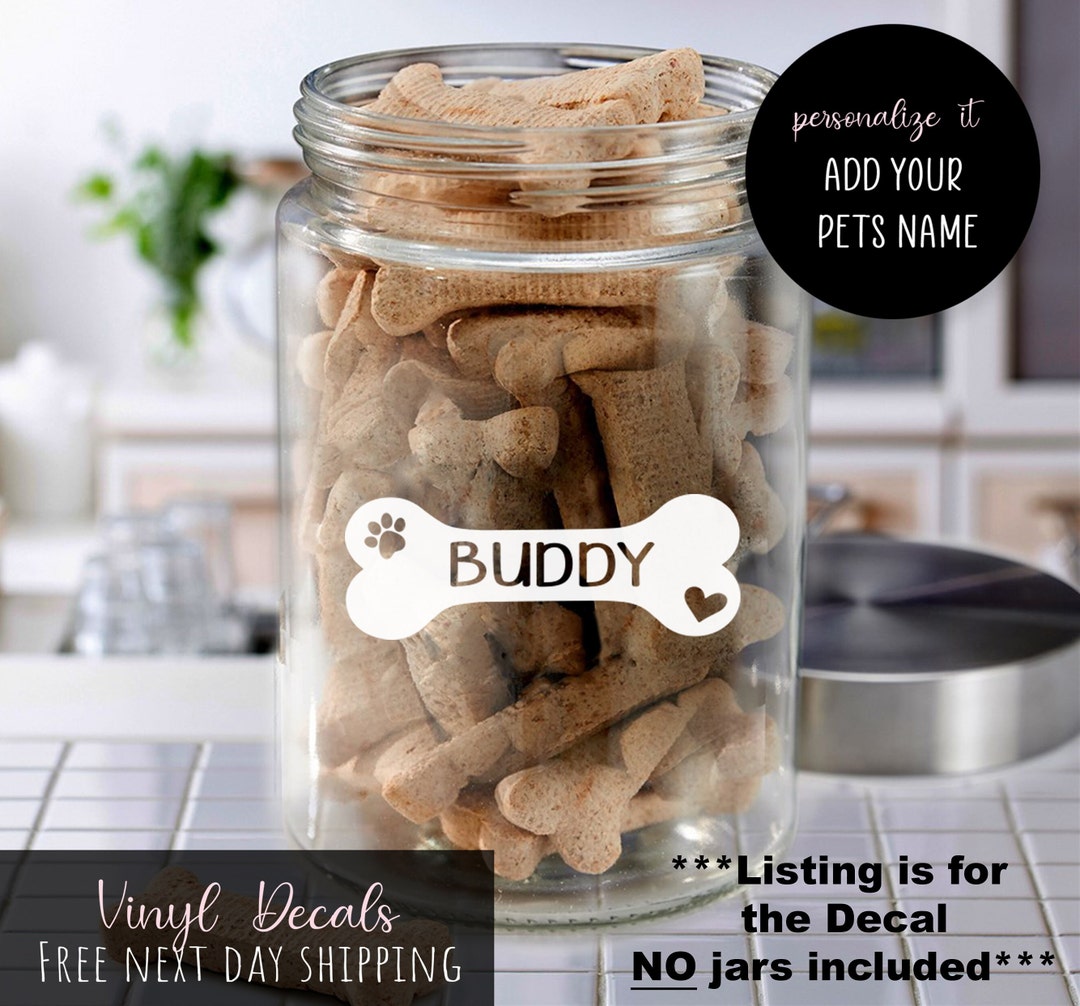 Dog Treat Jar Decal, Bone Dog Decal, Custom Pet Name Sticker, Pet Gift ...
