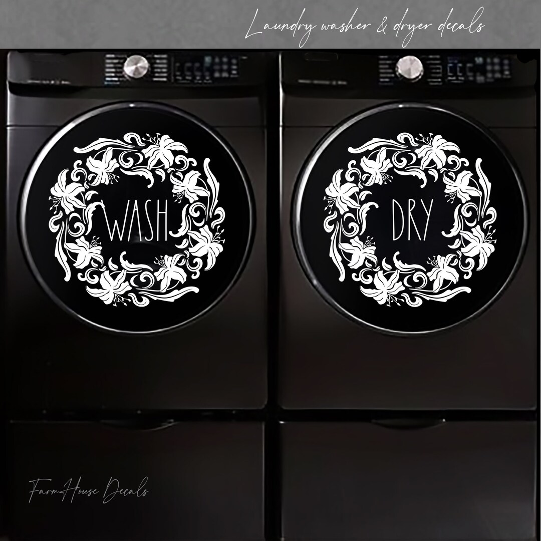 Wash Dry Decals, Washer & Dryer, Laundry Machine Decal, Floral Leaves ...