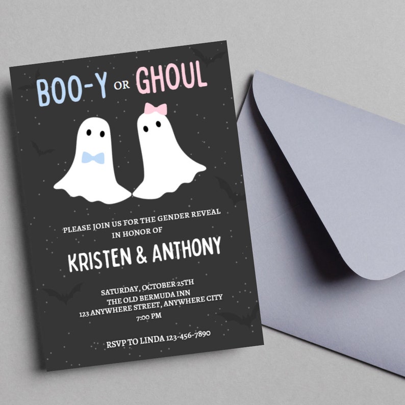 BOO-Y or GHOUL Gender Reveal Invitation, Halloween Theme, Gender Reveal ...