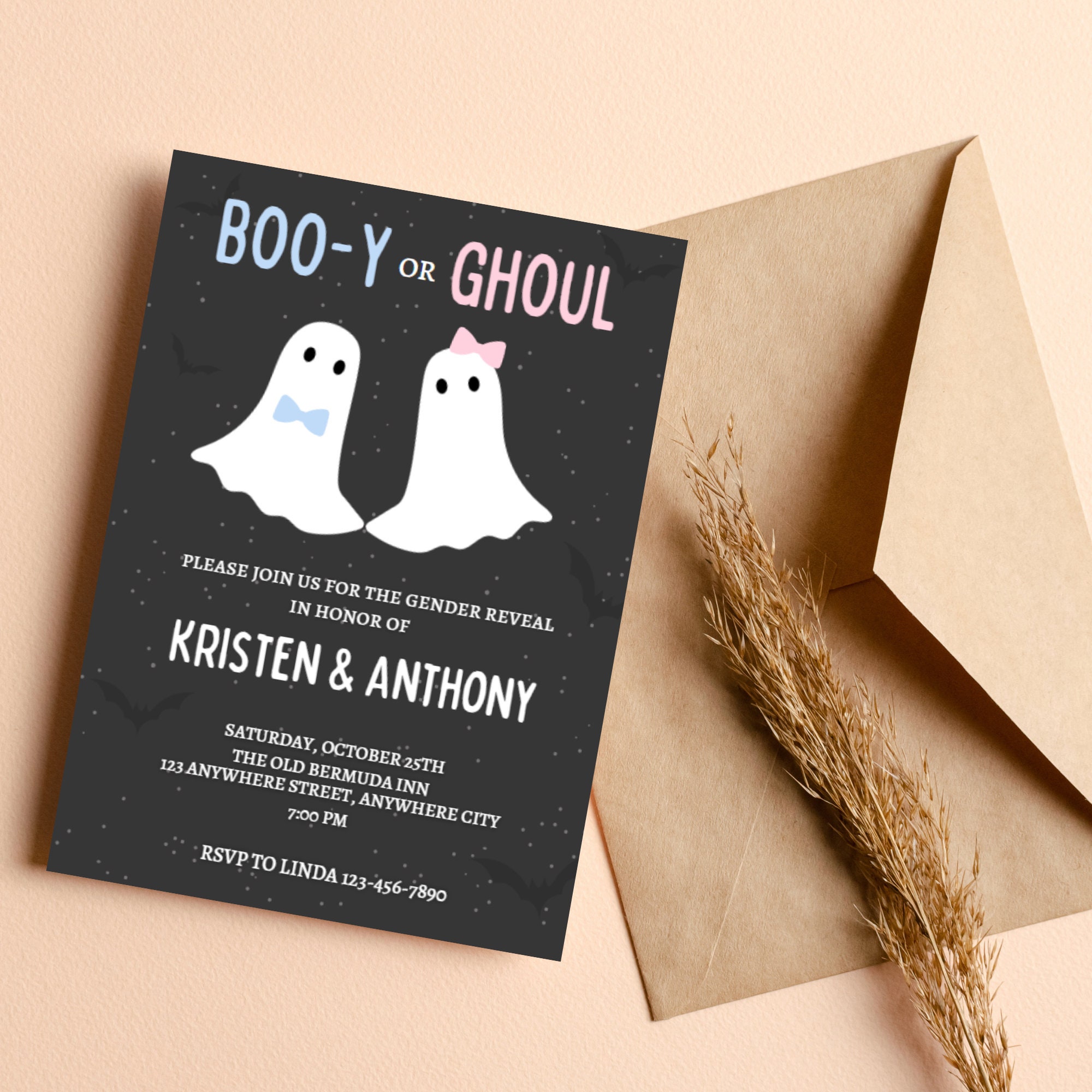 BOO-Y or GHOUL Gender Reveal Invitation, Halloween Theme, Gender Reveal ...