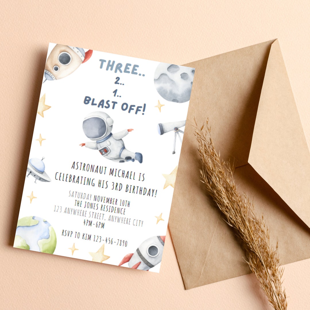 Astronaut Theme Birthday Invitation, Space Birthday, Kids Birthday ...