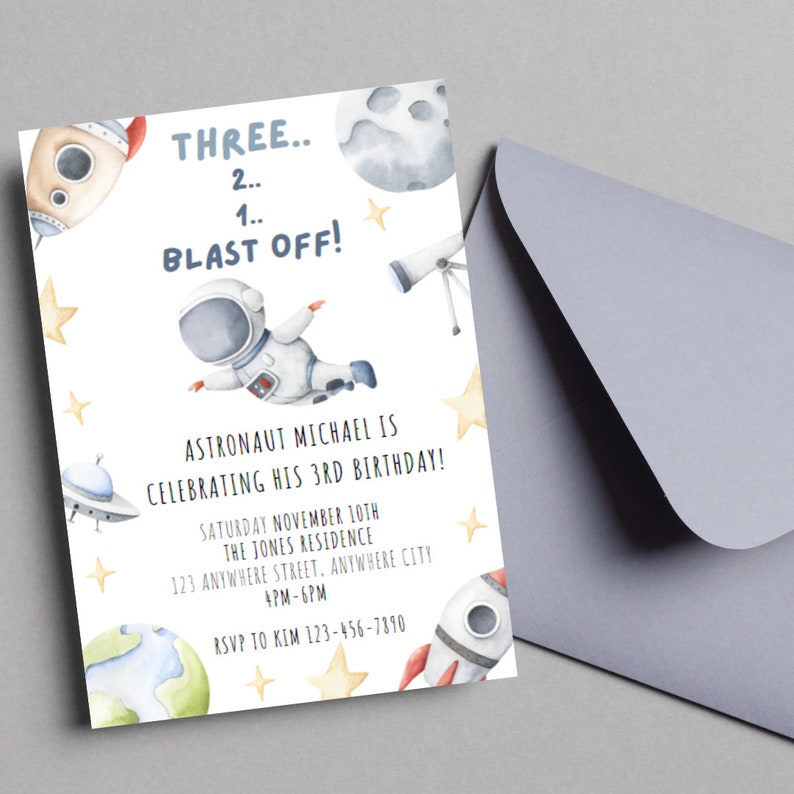 Astronaut Theme Birthday Invitation Space Birthday Kids - Etsy