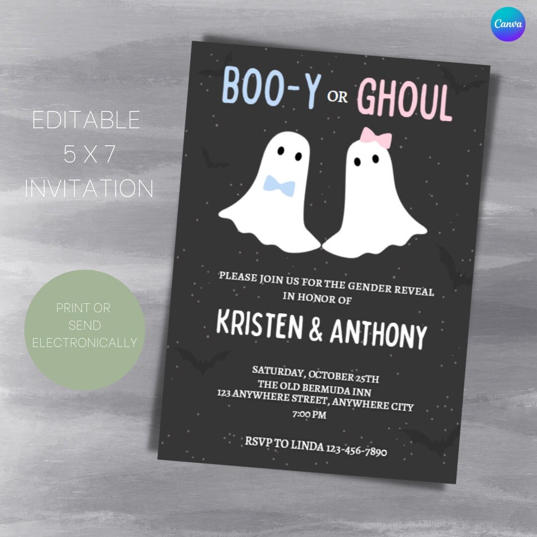 BOO-Y or GHOUL Gender Reveal Invitation, Halloween Theme, Gender Reveal ...