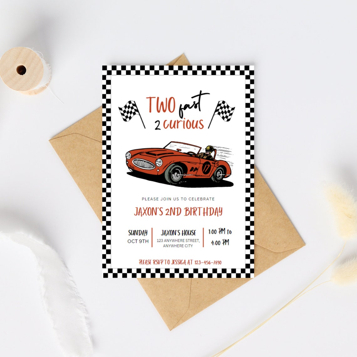 Two Fast, 2 Curious Invitation, Race Car Theme, Digital Invitation ...