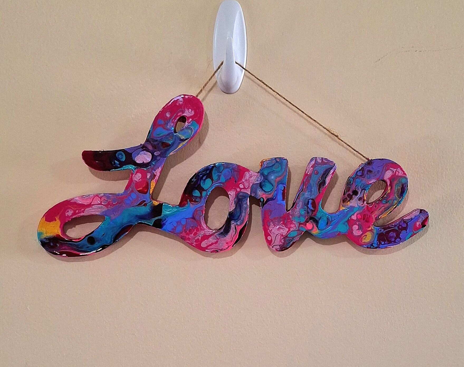 Painted Love Sign Fluid Art, Acrylic Pour, Abstract Wall Art, Home ...