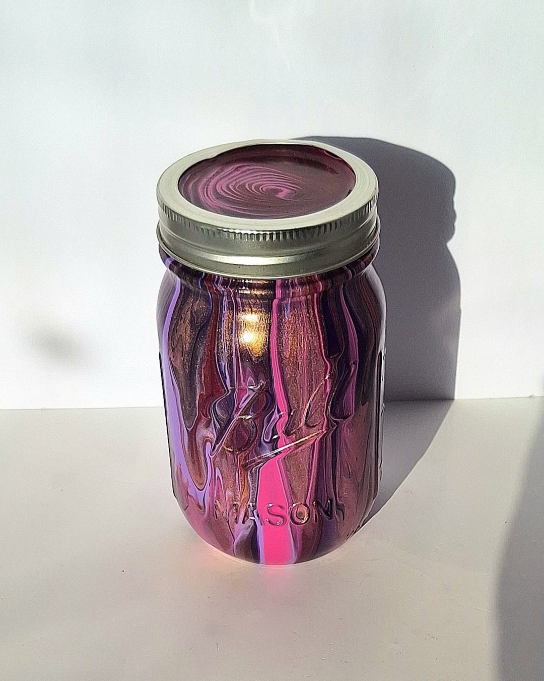 Stash Jar, Flower Vase, Mason Jar Art Painted Jars, Fluid Art, Unique ...