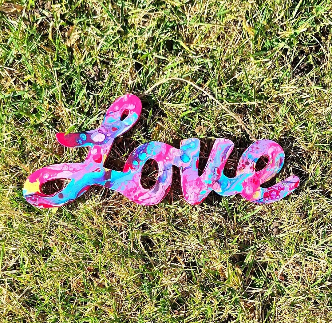 Painted Love Sign Fluid Art, Acrylic Pour, Abstract Wall Art, Home ...