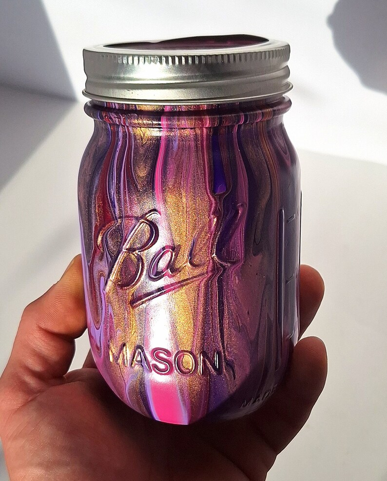 Stash Jar, Flower Vase, Mason Jar Art Painted Jars, Fluid Art, Unique ...