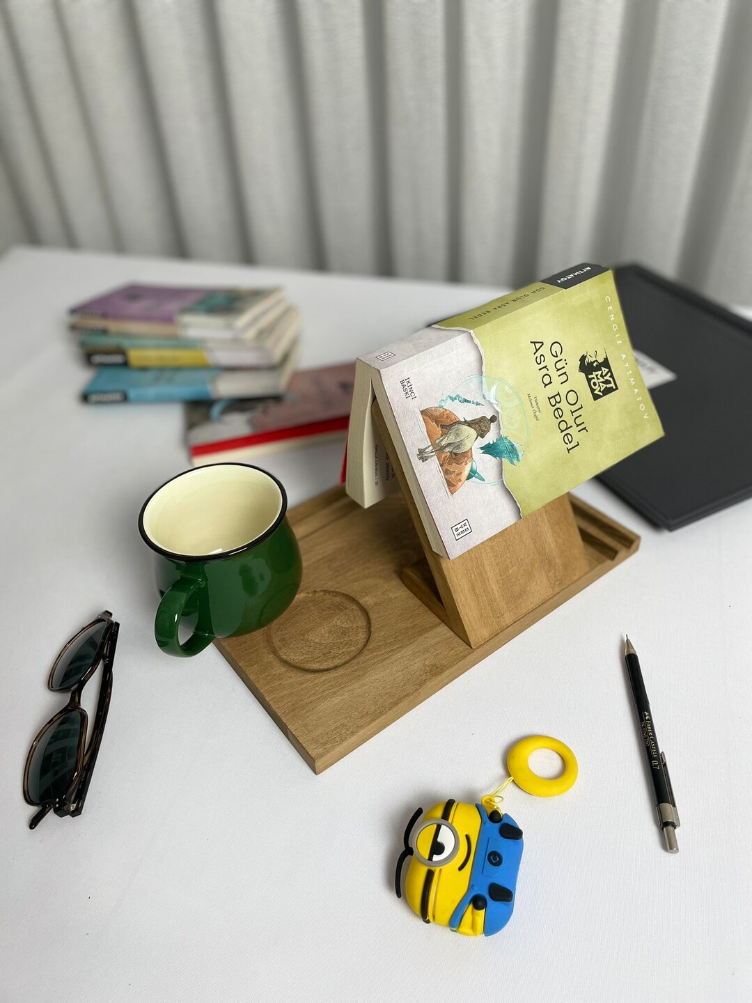 Wooden Book Rest for Bedside, Phone Stand for Desk, Unique Tabletop ...