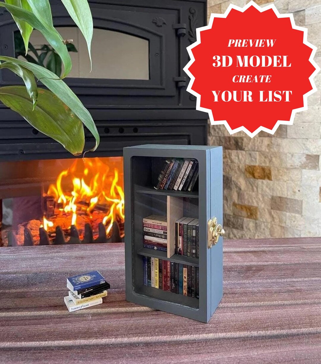 Anxiety Miniature Bookshelf With Mini Books, Wooden Mini Bookcase ...