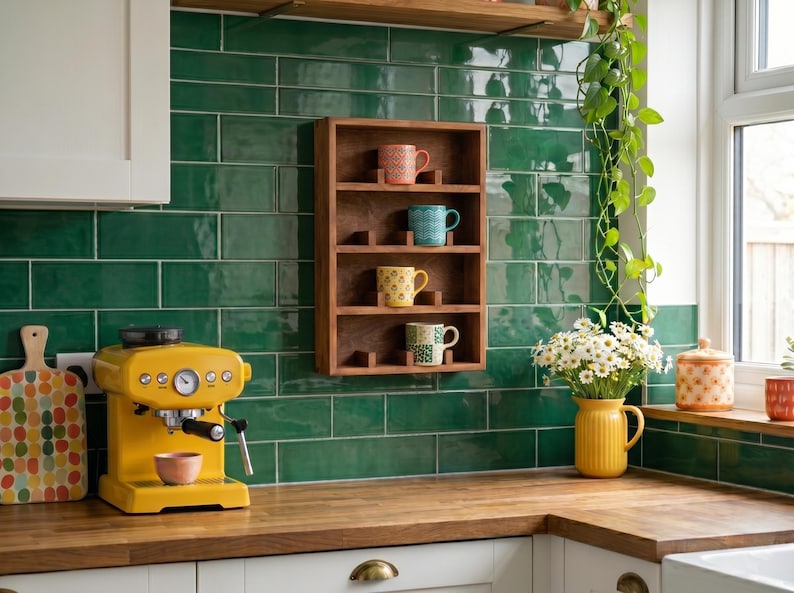 Coffee Mug Shelf for Kitchen Counter or Wall Mounted Shelf Unit, Retro ...