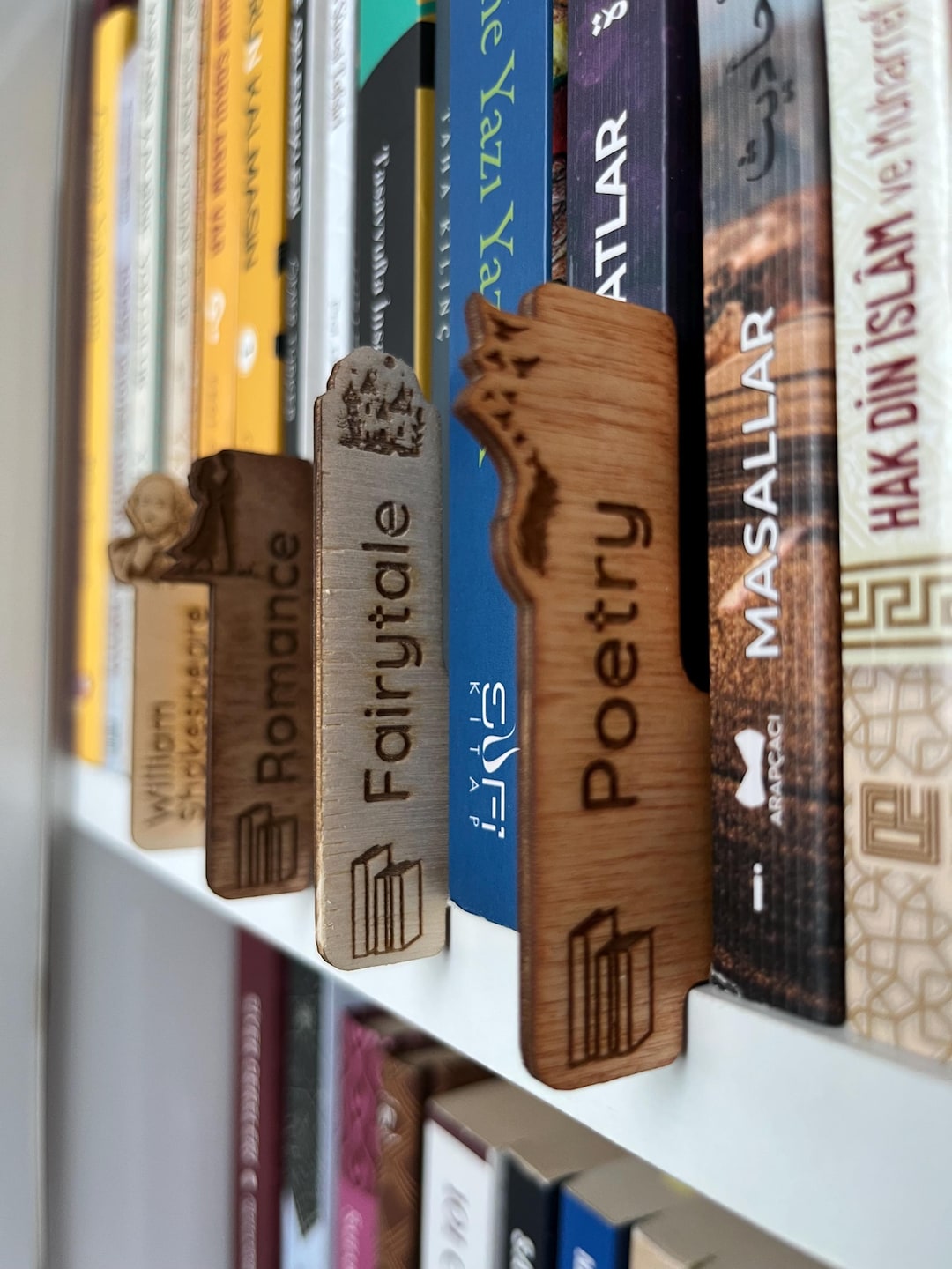 Personalized Wooden Book Shelf Dividers, Horizontal Genre Organizers ...