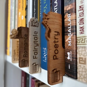 Personalized Wooden Book Shelf Dividers, Horizontal Genre Organizers ...