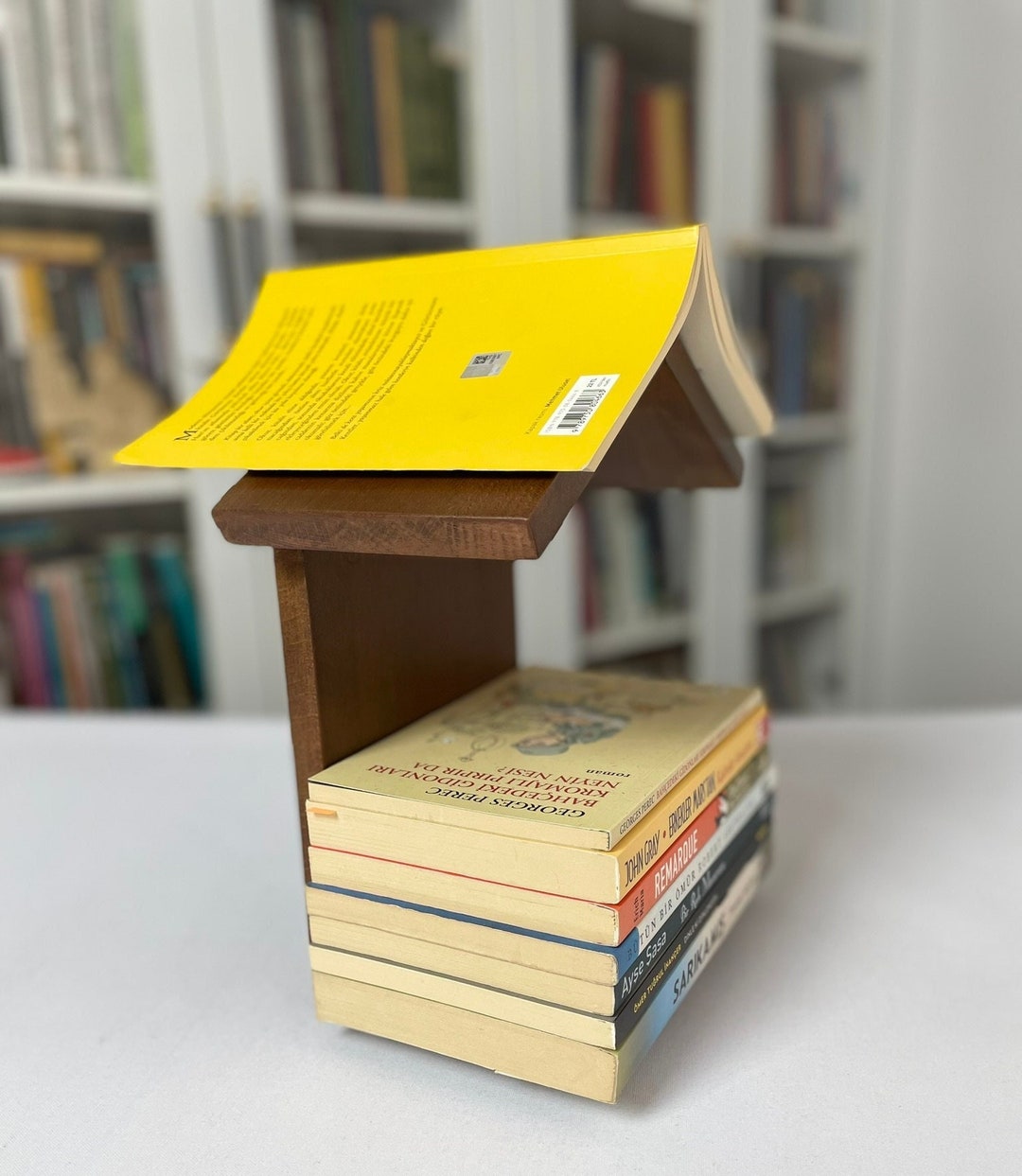 Wooden Tabletop Book Shelf With Bookmark, Custom Name Book Tower ...