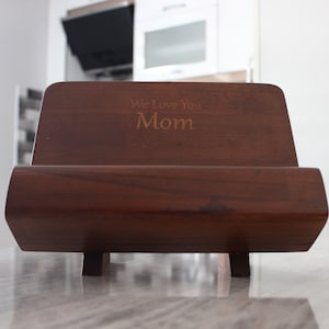 Personalized Wooden Cookbook Stand - Custom Engraved Recipe Book Holder ...