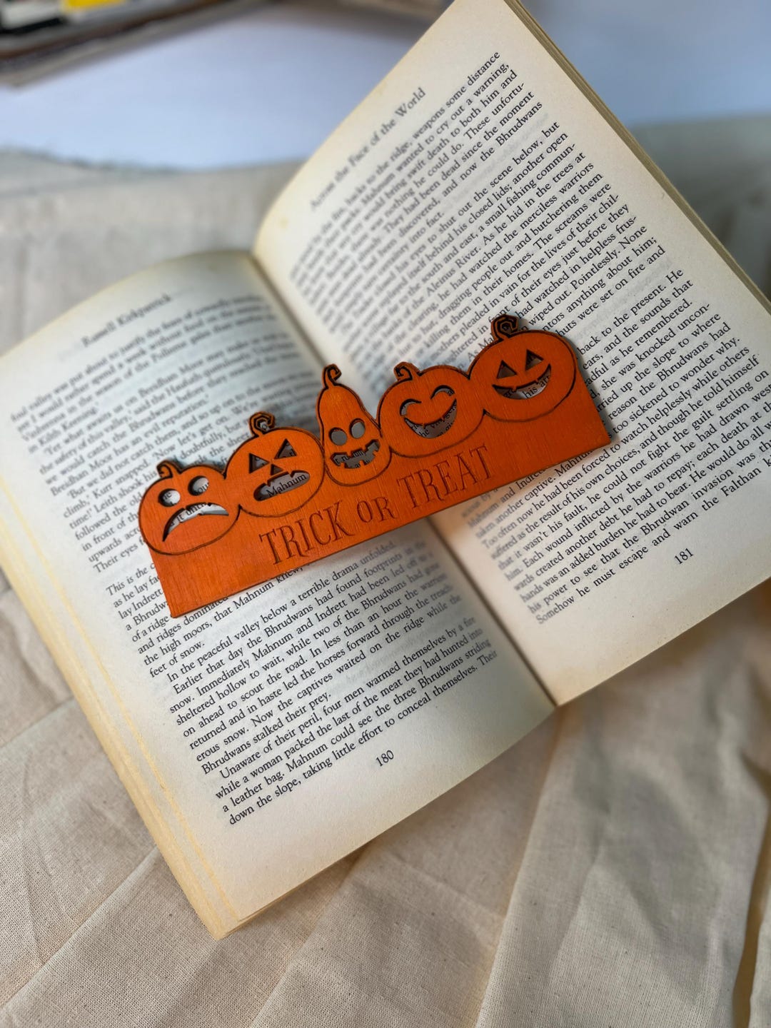 Retro Halloween Wooden Bookmark: Spooky Pumpkin Scarecrow, Ghost, and ...
