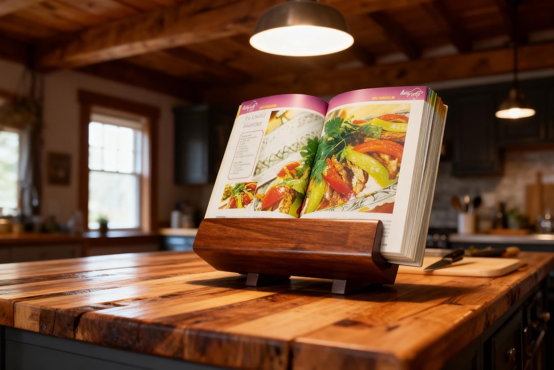 Personalized Wooden Cookbook Stand - Custom Engraved Recipe Book Holder ...