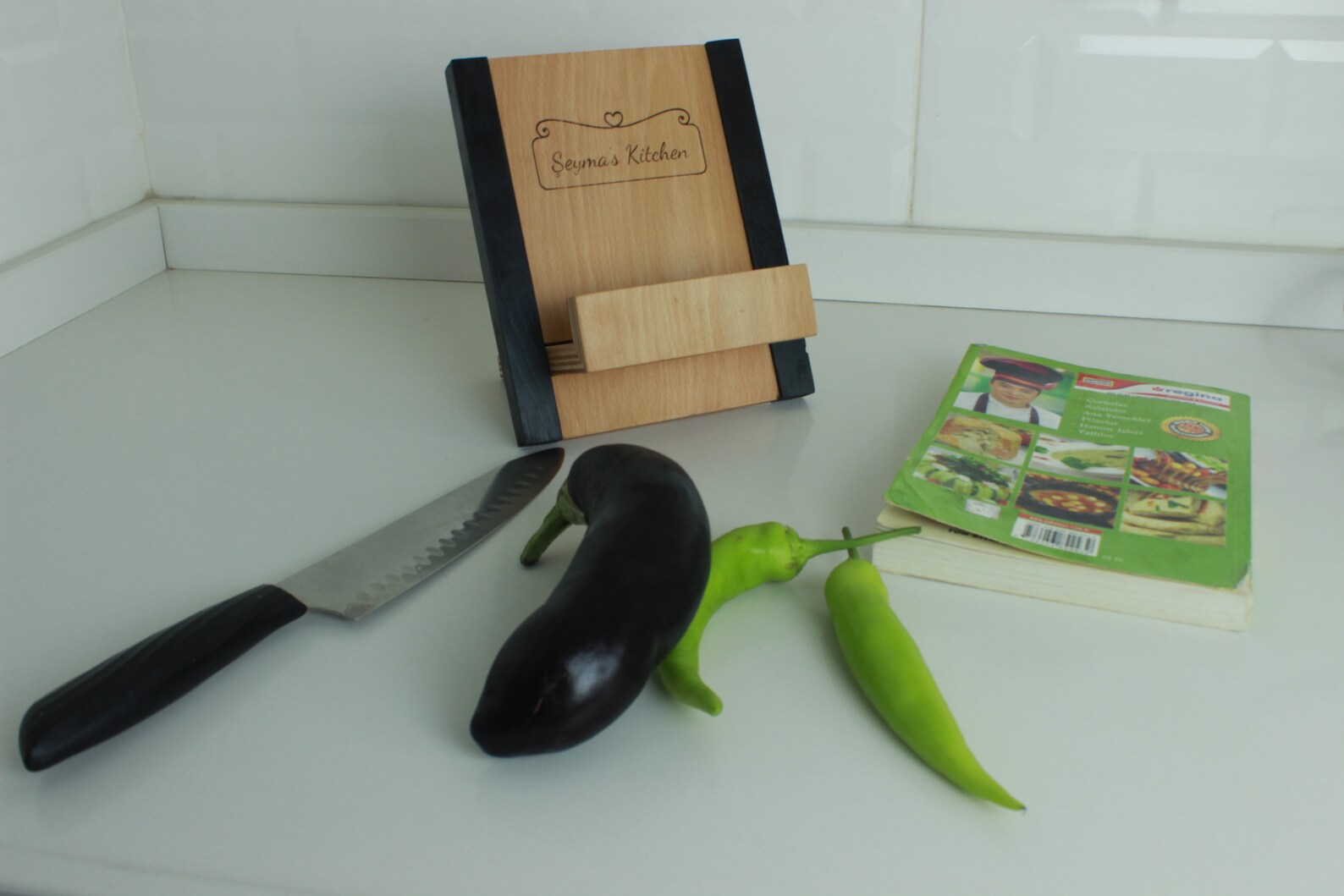 Personalized Wooden Cookbook Stand: Foldable Recipe Book Holder ...