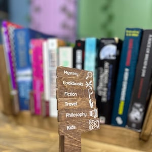 Personalized Wooden Book Shelf Dividers, Horizontal Genre Organizers ...