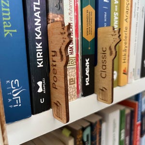 Personalized Wooden Book Shelf Dividers, Horizontal Genre Organizers ...