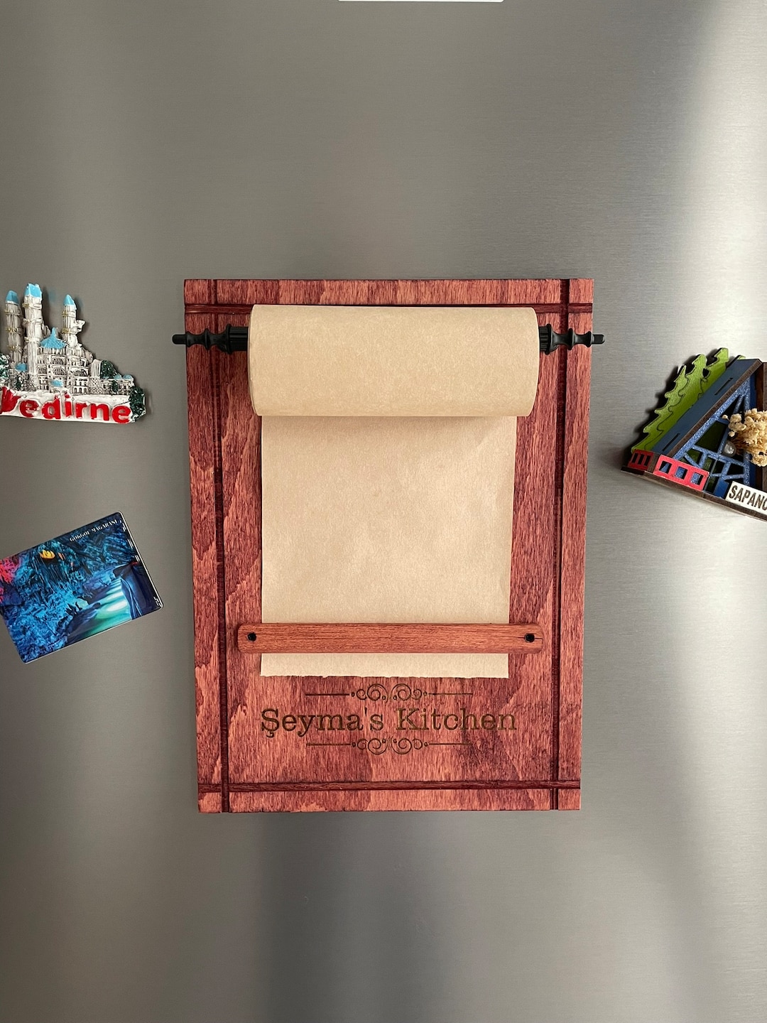 Personalized Magnetic Wooden Notepad Holder, Rustic Wooden Paper Roll ...