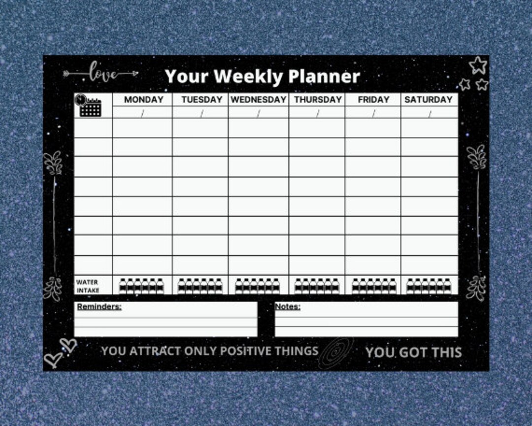 Printable Weekly Planner Black, Digital Product - Etsy