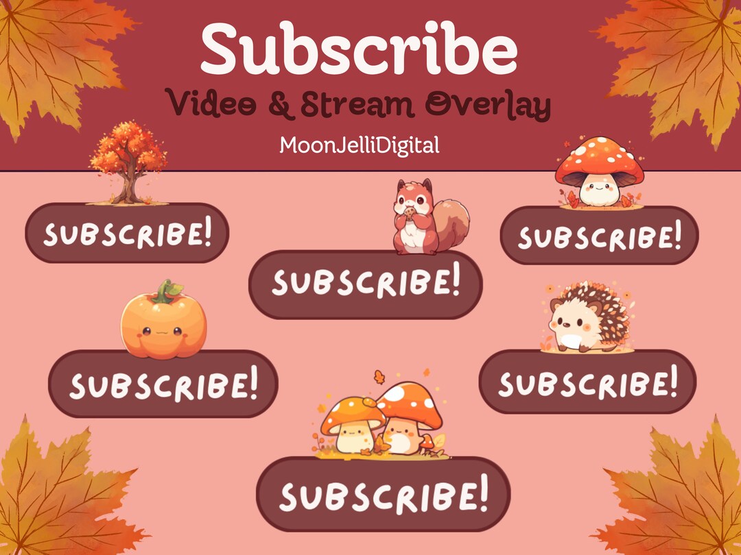 Video & Stream Subscribe Button Overlay 30 Pastel Fall Themed Pngs ...