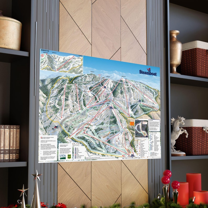 Steamboat Ski Resort Map Art Poster - 54X36 - Skiing Wall Decor ...